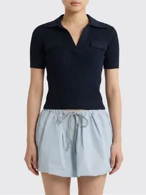 PATOU Ribbed Cotton Knit Polo Shirt - Blue