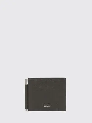 TOM FORD Bifold Leather Wallet With Money Clip And Eight Card Slots - Grey
