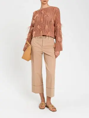 TWINSET Perforated Knit Pullover With Feathers