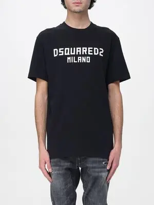 Dsquared2 Short-sleeved Cotton T-shirt With Contrasting Logo Print - Black