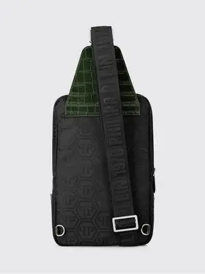 Philipp Plein Logo Nylon And Crocodile Print Leather Bag