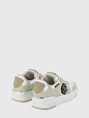 Philipp Plein Leather And Mesh Lace-up Sneakers - Beige