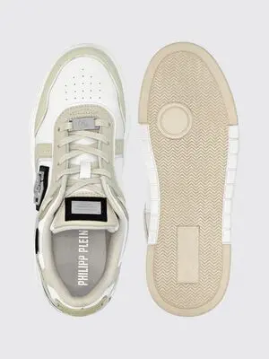 Philipp Plein Leather And Mesh Lace-up Sneakers - Beige