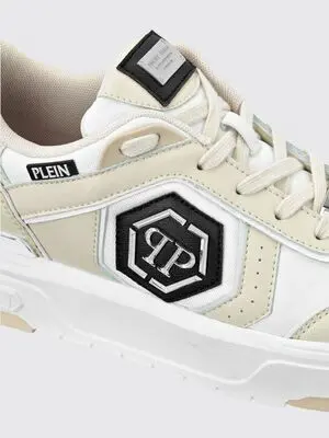 Philipp Plein Leather And Mesh Lace-up Sneakers - Beige