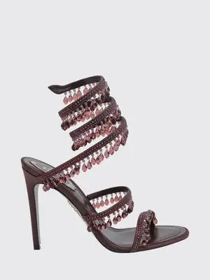 Rene Caovilla Chandelier Satin Sandals With Crystals And Snake Strap - Brown
