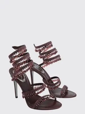 Rene Caovilla Chandelier Satin Sandals With Crystals And Snake Strap - Brown