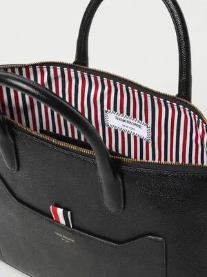 Thom Browne Textured Leather Briefcase With Signature Striping