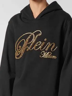 Philipp Plein Embellished Logo Cotton Hoodie - Black