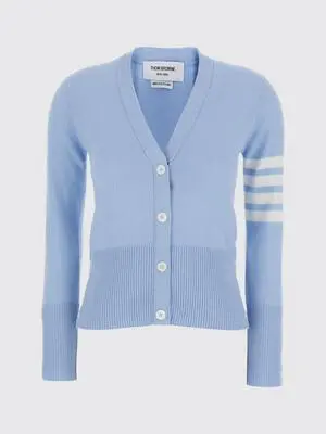 Thom Browne V-neck 100% Cashmere Cardigan With 4-bar Detail - Gnawed Blue