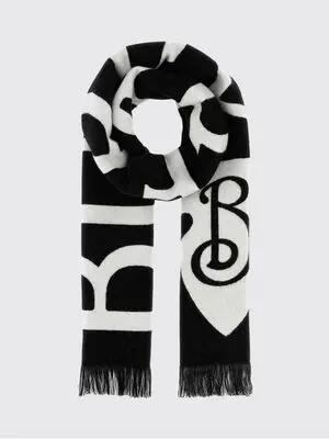 Burberry Contrast Logo Wool Scarf With Fringed Finishes - Black