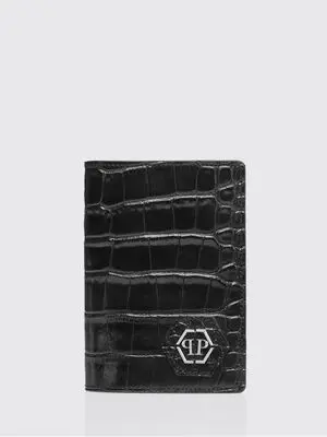 Philipp Plein Crocodile Print Leather Passport Holder - Black
