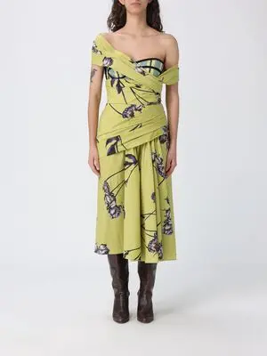 Antonio Marras Printed Cotton Blend Asymmetric Dress - Lime
