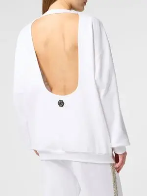 Philipp Plein Rhinestone Logo Crewneck Sweatshirt - White