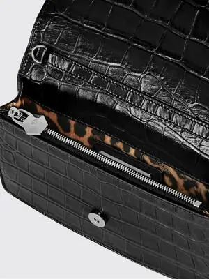 Philipp Plein Crocodile Print Leather Clutch With Rhinestone Hexagon - Black
