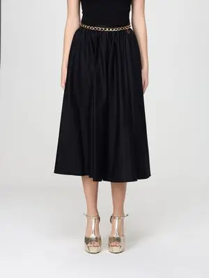 Elisabetta Franchi Cotton Midi Skirt With Chain - Black