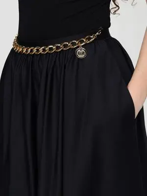 Elisabetta Franchi Cotton Midi Skirt With Chain Detail - Black