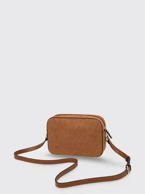 Liu Jo Manh M Camera Case Bag In Embossed Monogram Faux Suede - Camel