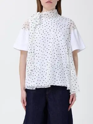 Sacai Cotton And Polka Dot Tulle Top - White