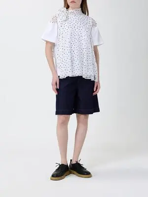 Sacai Cotton And Polka Dot Tulle Top