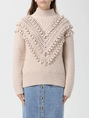 Zimmermann High Neck Pullover With Textured Knit And Pom Poms - Beige