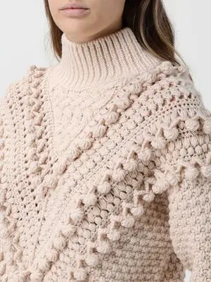 Zimmermann High Neck Pullover With Textured Knit And Pom Poms