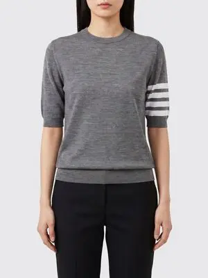 Thom Browne Short-sleeved Crew Neck Sweater In Virgin Wool With 4-bar Stripe - Grey