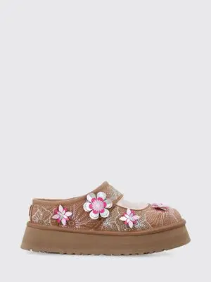 UGG Bea Mary Jane Suede Sabots With Floral Embroidery - Beige