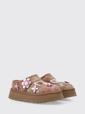 UGG Bea Mary Jane Suede Sabots With Floral Embroidery - Beige