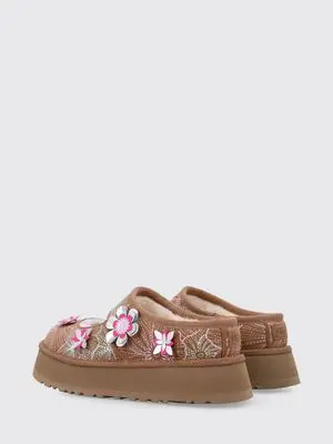 UGG Bea Mary Jane Suede Sabots With Floral Embroidery - Beige