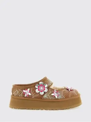 UGG Bea Mary Jane Suede Sabots With Floral Embroidery - Brown