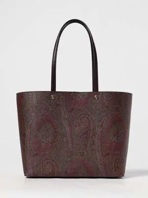 Etro Paisley Print Leather Tote Bag - Brown