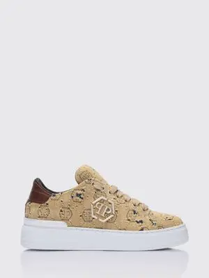 Philipp Plein Bleached Denim Sneakers With Hexagon Jacquard - Brown