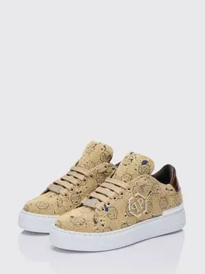 Philipp Plein Bleached Denim Sneakers With Hexagon Jacquard