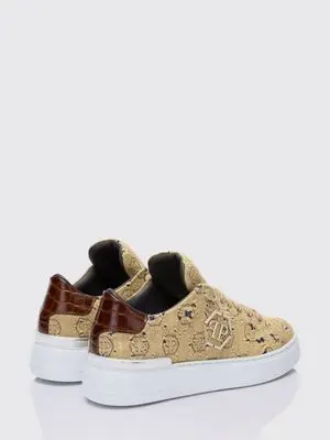 Philipp Plein Bleached Denim Sneakers With Hexagon Jacquard