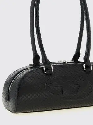 DIESEL® 1dr Dome Bag With Print In Leather - Black