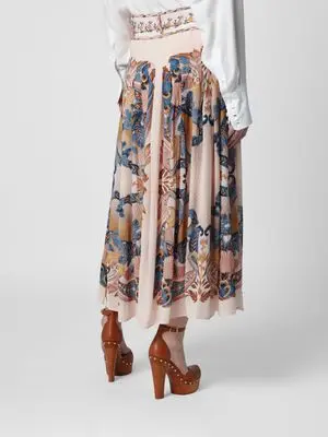 Farm Rio Liberty Print Pleated Midi Skirt