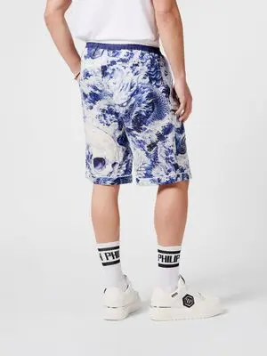Philipp Plein Graphic Print Linen Blend Shorts