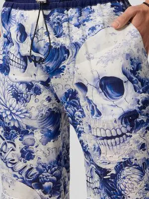 Philipp Plein Graphic Print Linen Blend Shorts
