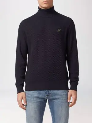 Philipp Plein Merino Wool And Silk Blend Turtleneck Sweater With Hexagon Monogram Logo - Navy