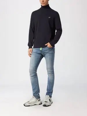 Philipp Plein Merino Wool And Silk Blend Turtleneck Sweater With Hexagon Monogram Logo - Navy