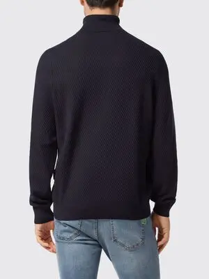 Philipp Plein Merino Wool And Silk Blend Turtleneck Sweater With Hexagon Monogram Logo - Navy