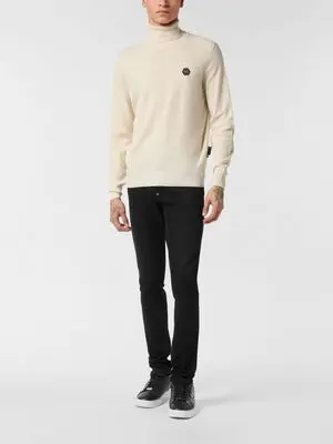 Philipp Plein Merino Wool And Silk Blend Turtleneck Jumper - White
