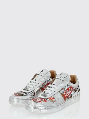 Philipp Plein Graphic Print Laminated Patent Leather Lace-up Low-top Sneakers