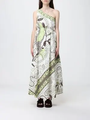 Tory Burch Printed Cotton One Shoulder Dress - White