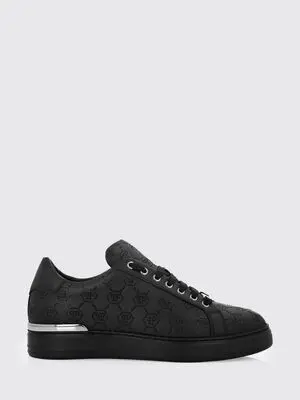 Philipp Plein Leather Sneakers With Rhinestone Hexagon - Black