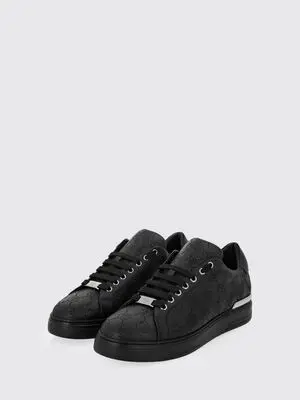 Philipp Plein Leather Sneakers With Rhinestone Hexagon - Black