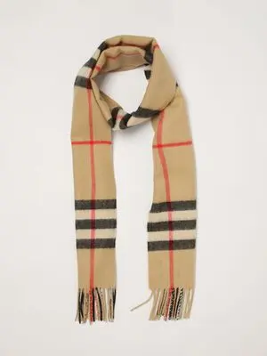 Burberry Vintage Check Scarf In Pure Cashmere With Fringed Edges