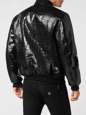 Philipp Plein Crocodile Print Leather Bomber Jacket