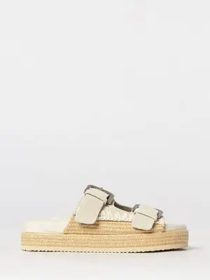 Mou Suede And Raffia Sandal With Thread Stitching - Beige