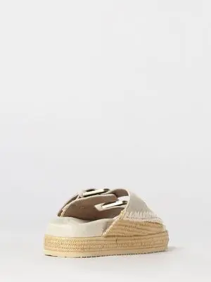 Mou Suede And Raffia Sandal With Thread Stitching - Beige